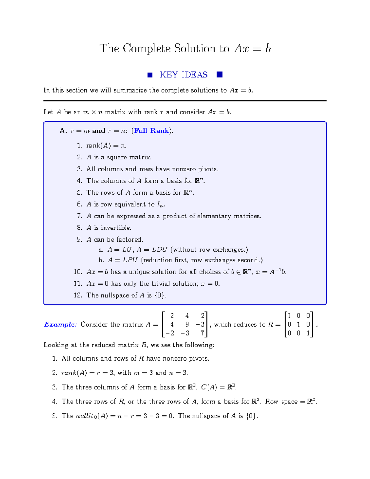 Complete Solutions to Ax = b in Linear Algebra (MATH 101) - Studocu