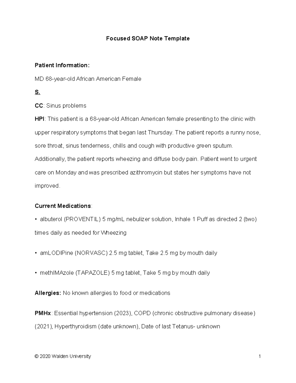 PRAC 6568 Focused SOAP Note: Patient Case of Sinus Problems - Studocu