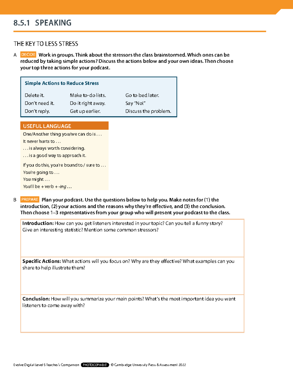 Evolve Digital Level 5 Worksheets 8.5 - THE KEY TO LESS STRESS A DECIDE ...