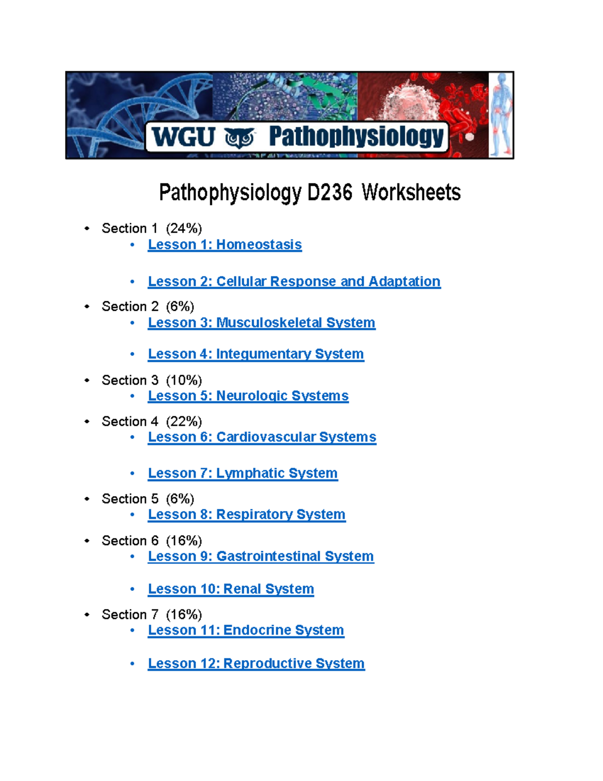 Pathophysiology worksheets - Describe homeostasis and the importance to ...