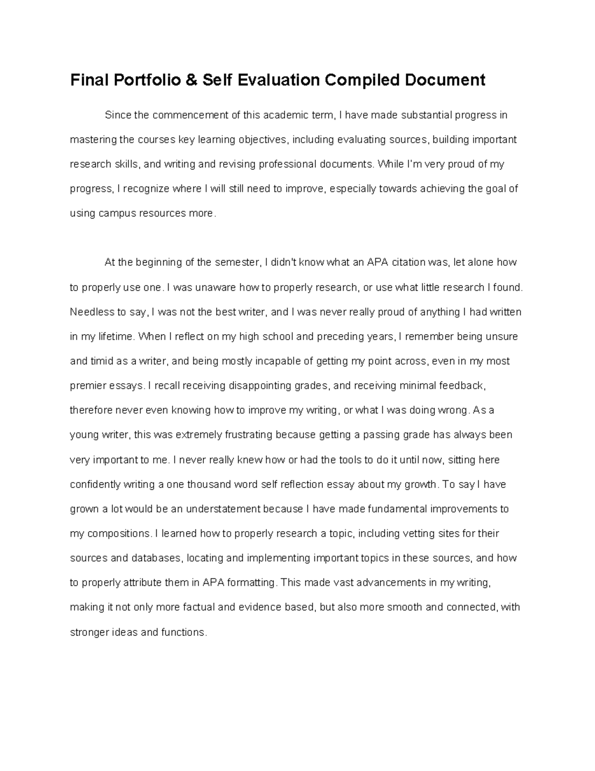 Final Portfolio & Self-Evaluation: Growth Reflections - Studocu