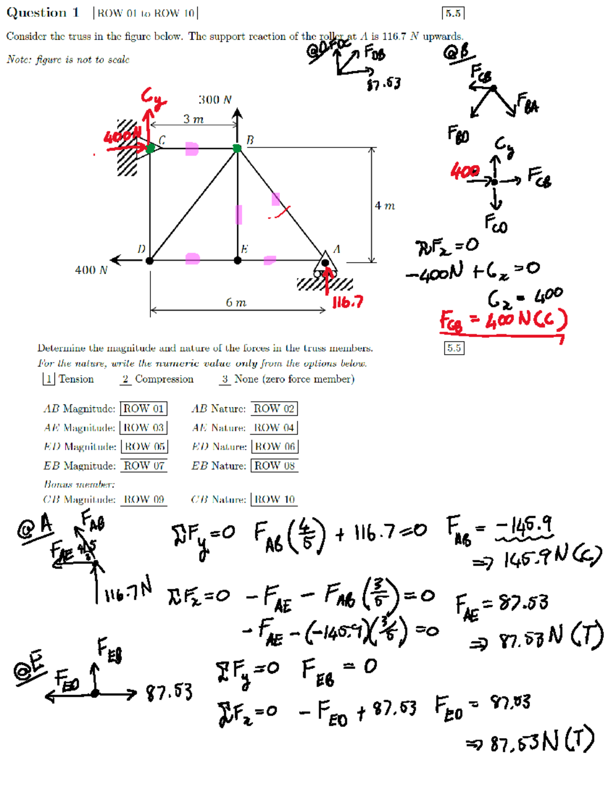 Class Test 3 Discussion: Truss Forces Analysis and Member ...