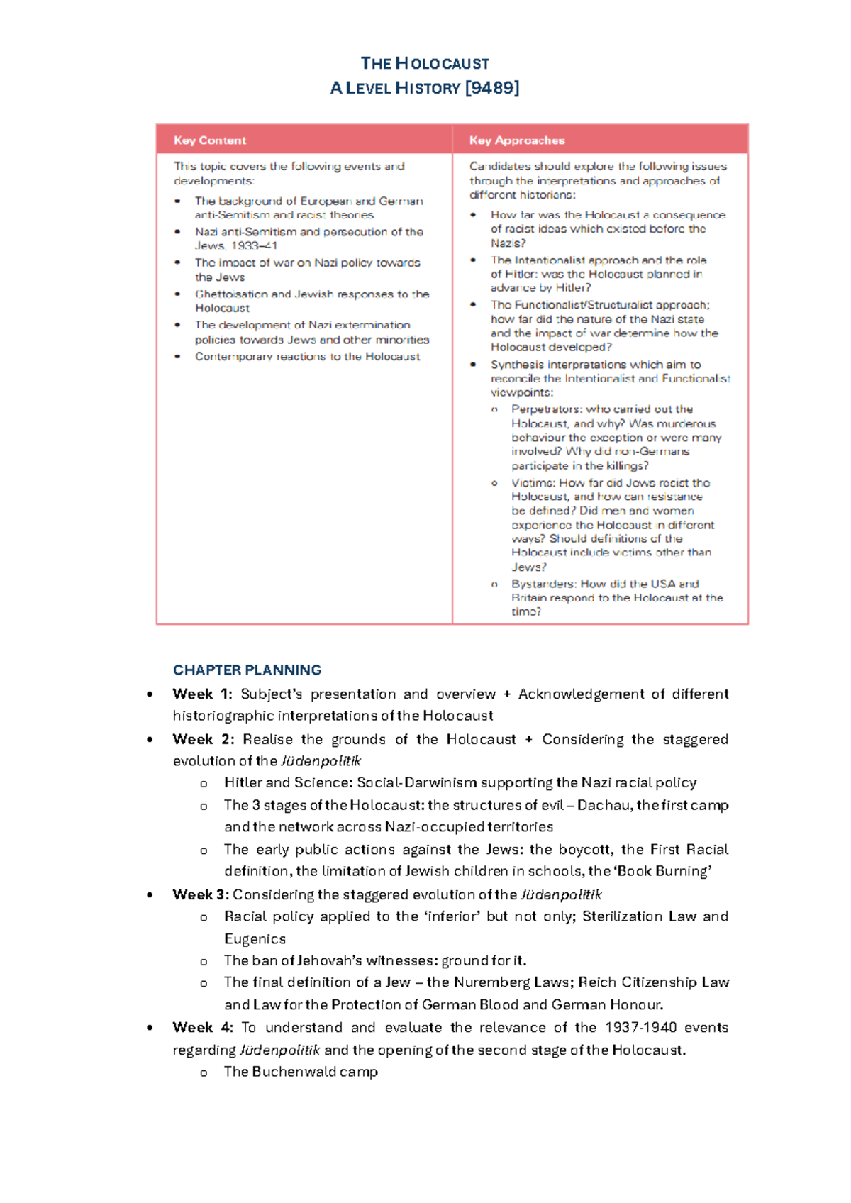 A Level History [9489] - Comprehensive Study on the Holocaust - Studocu