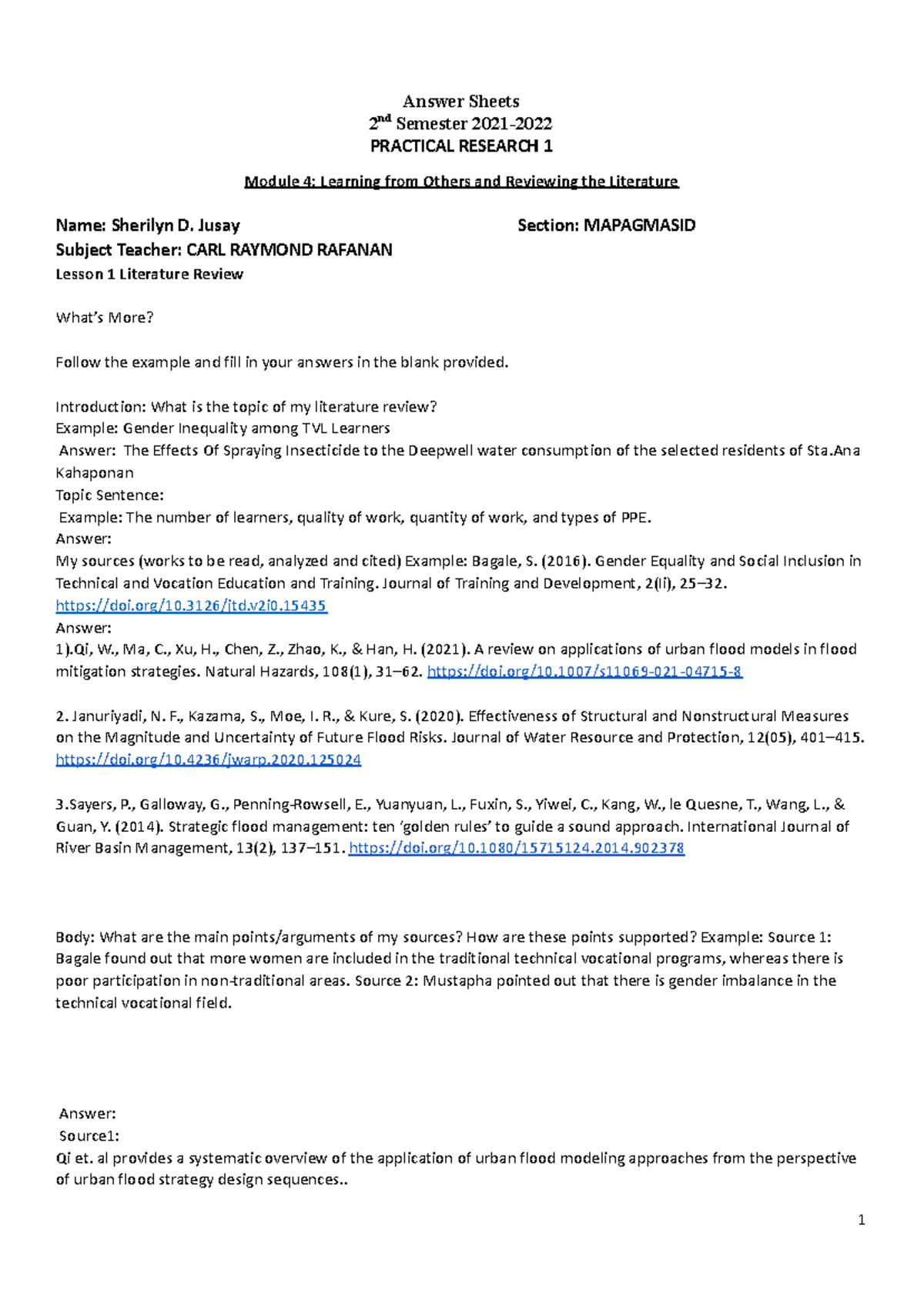 Practical Research 1 Module 4 - Answer Sheets 2 ndSemester 2021 ...