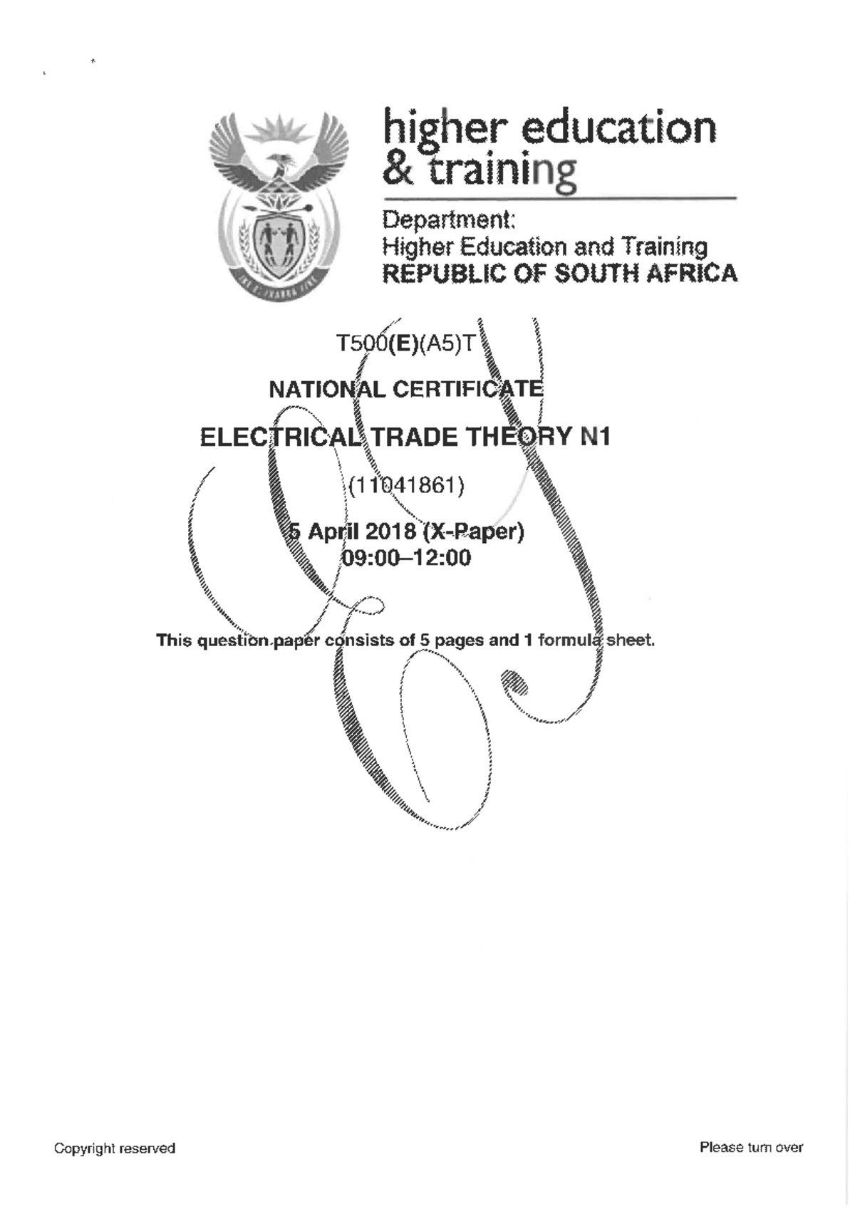 Electrical Trade Theory N1 Exam Paper 2018 (Time: 3 Hours) - Studocu