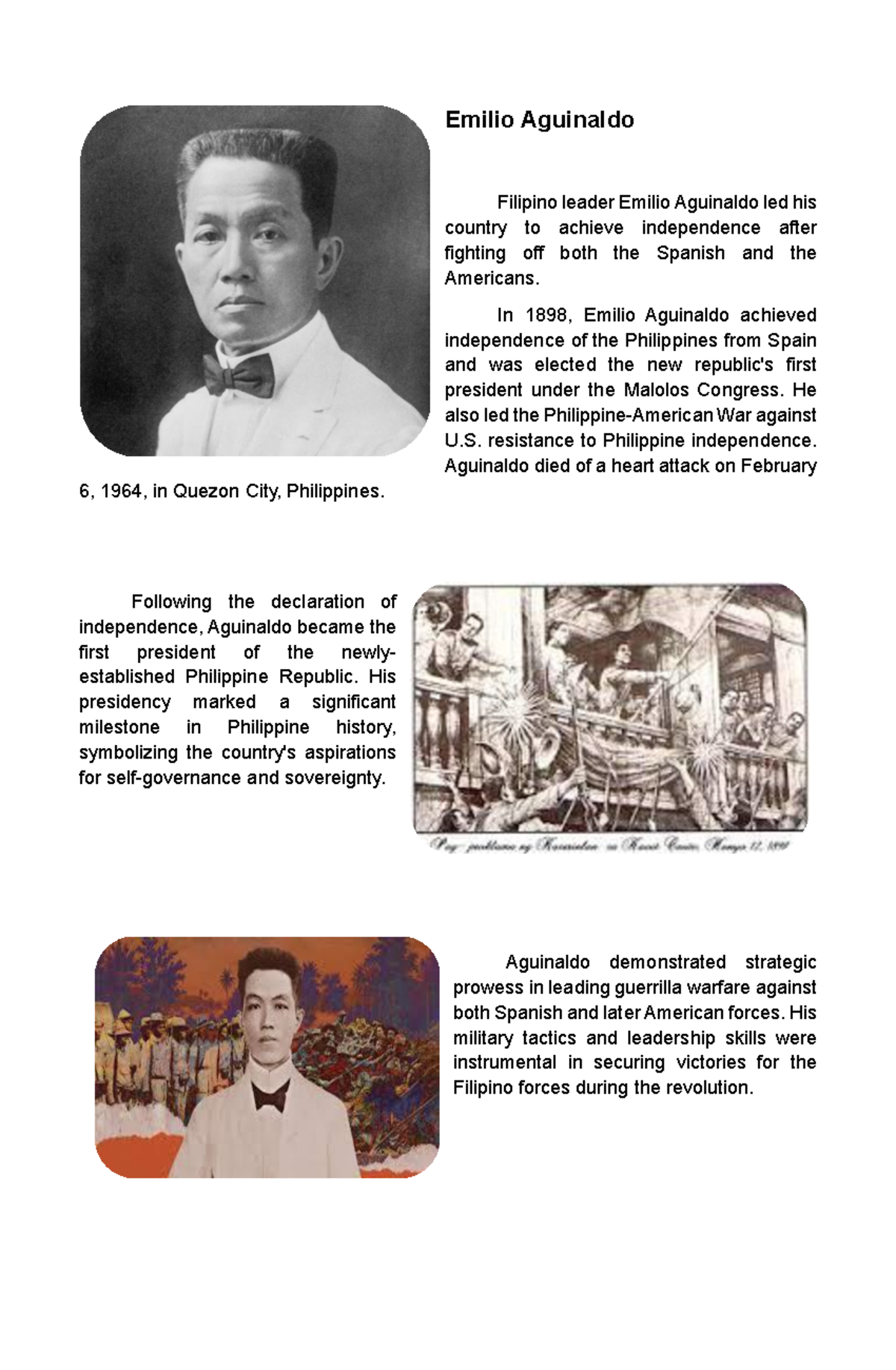 3 Presidents and their contribution - Emilio Aguinaldo Filipino leader ...