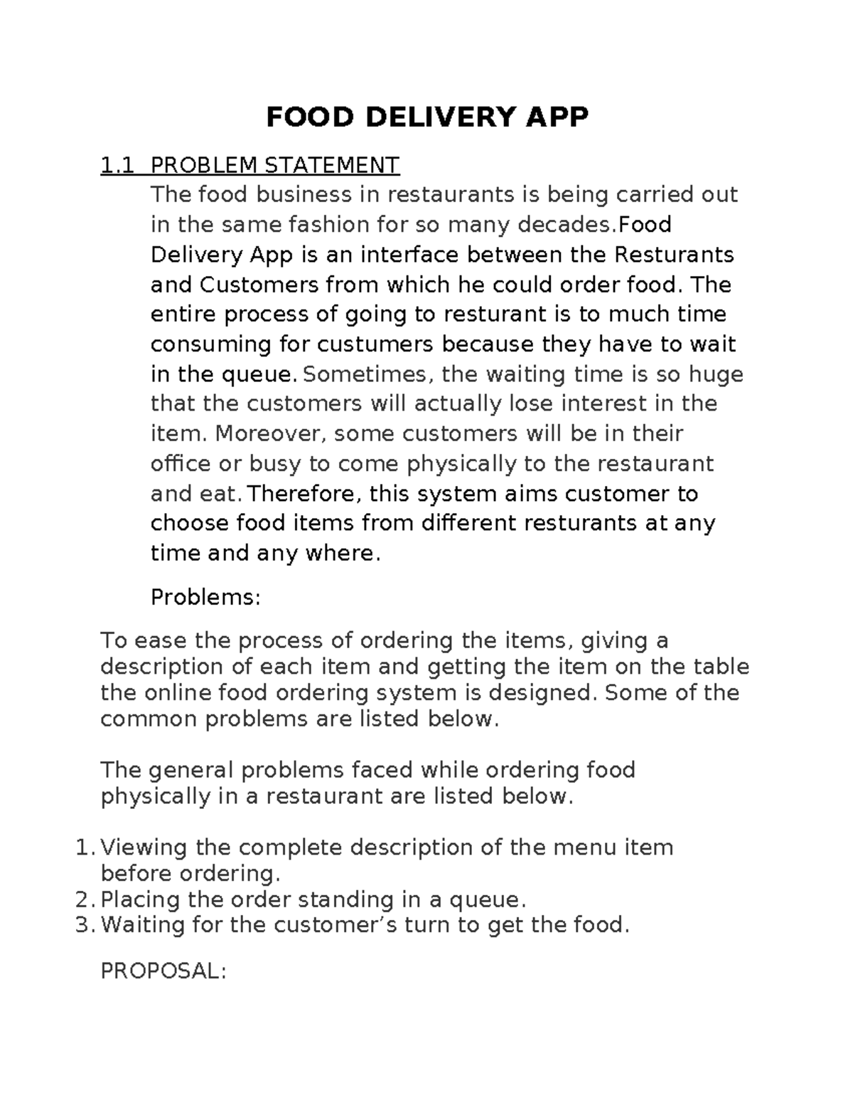 CS101: Food Delivery App Proposal and Problem Statement Analysis - Studocu