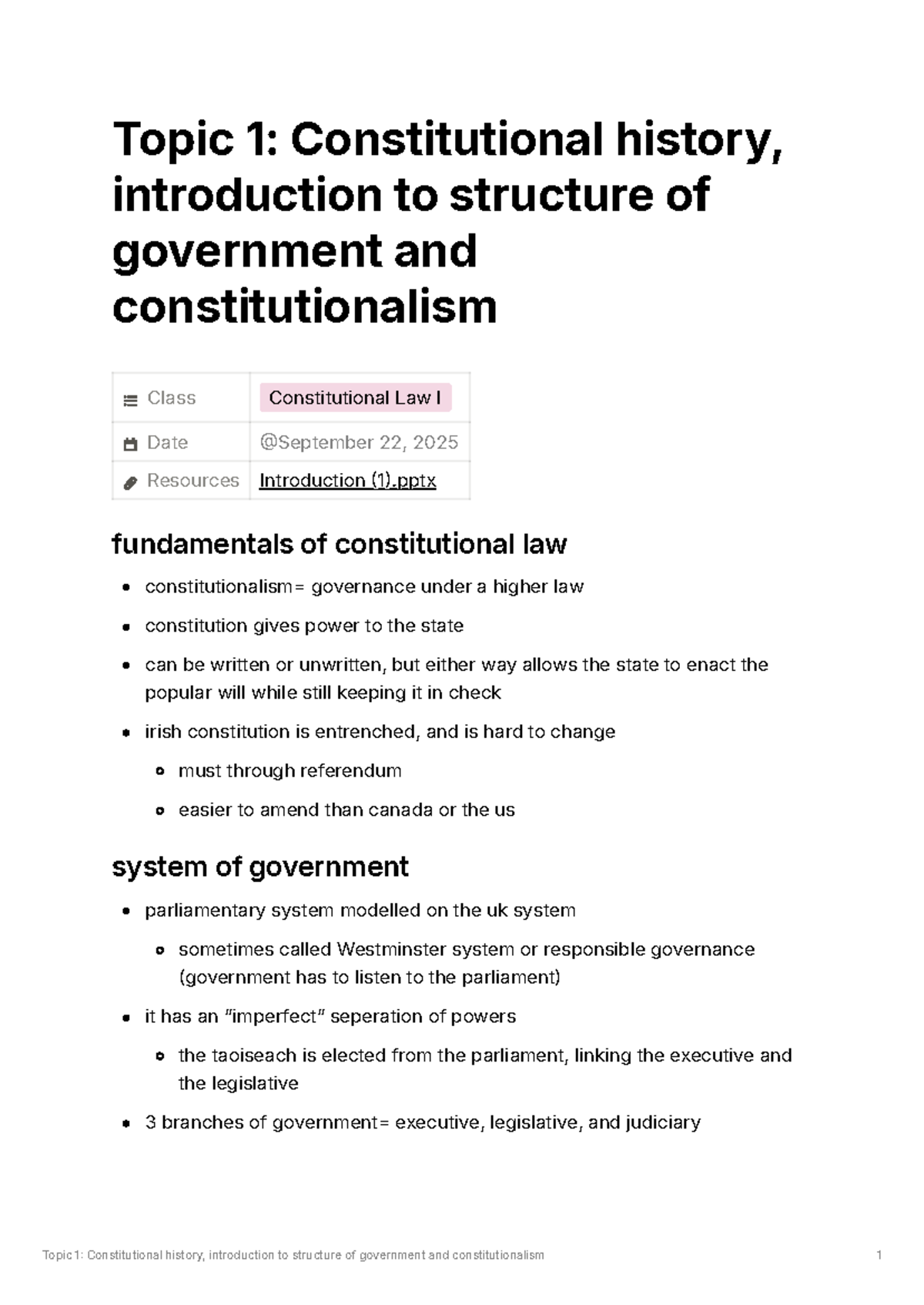 Constitutional Law I: Intro to Government Structure & History - Studocu