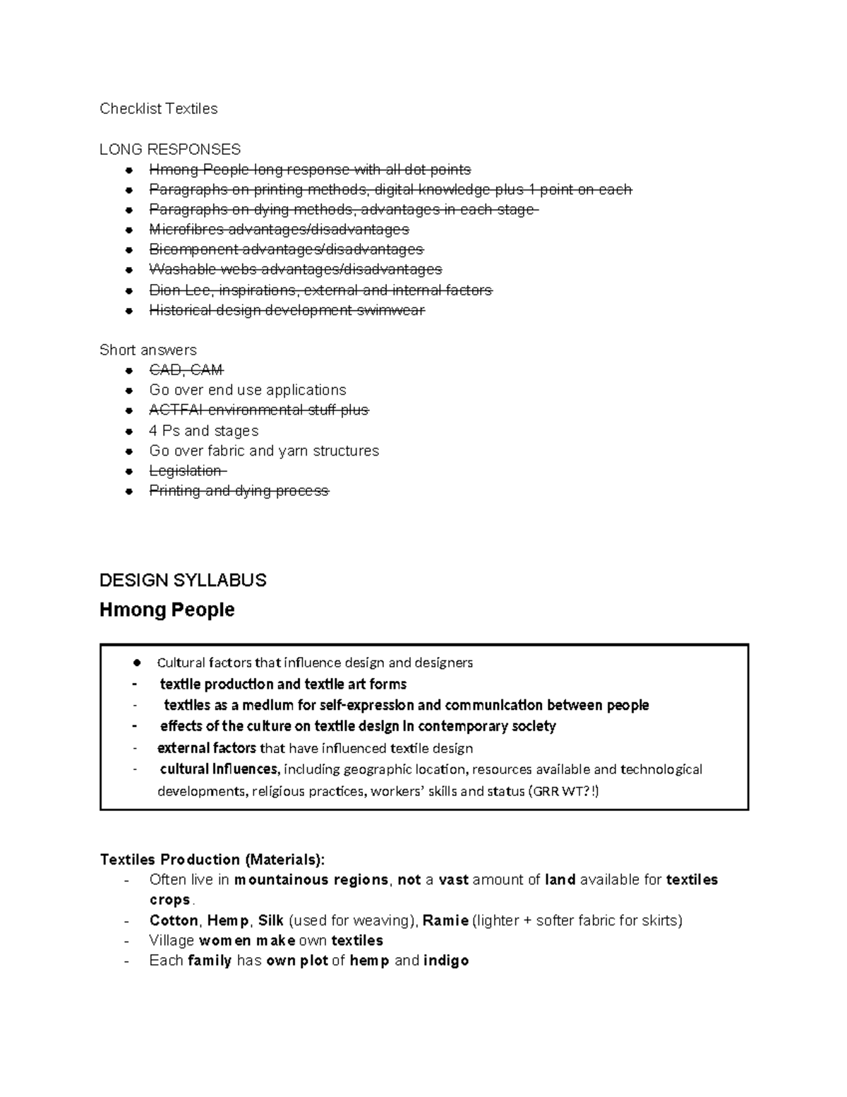Textiles hsc prep - notes organised by syllabus - Checklist Textiles ...