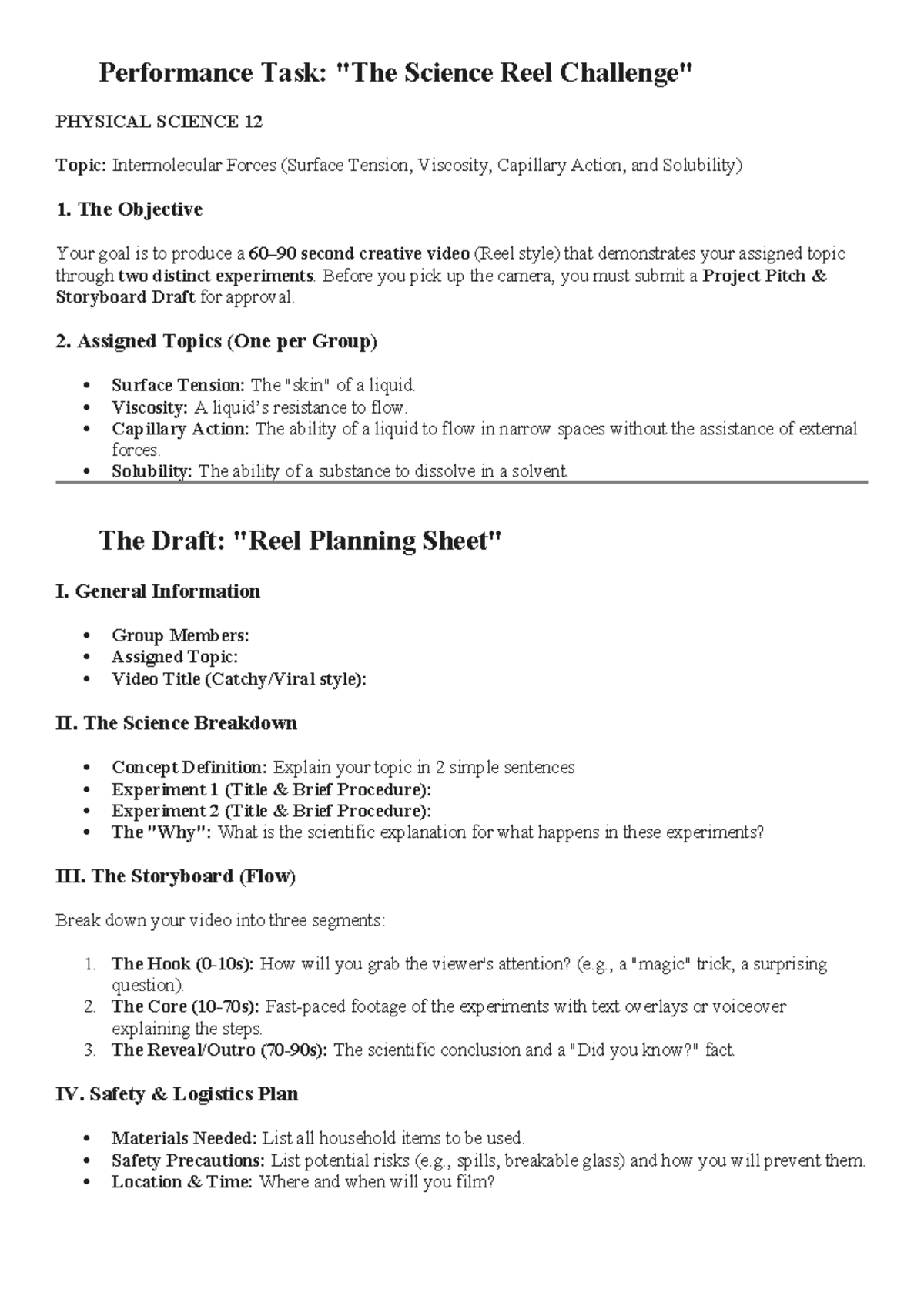 Performance Task: PHYSICAL SCIENCE 12 - Intermolecular Forces Video ...