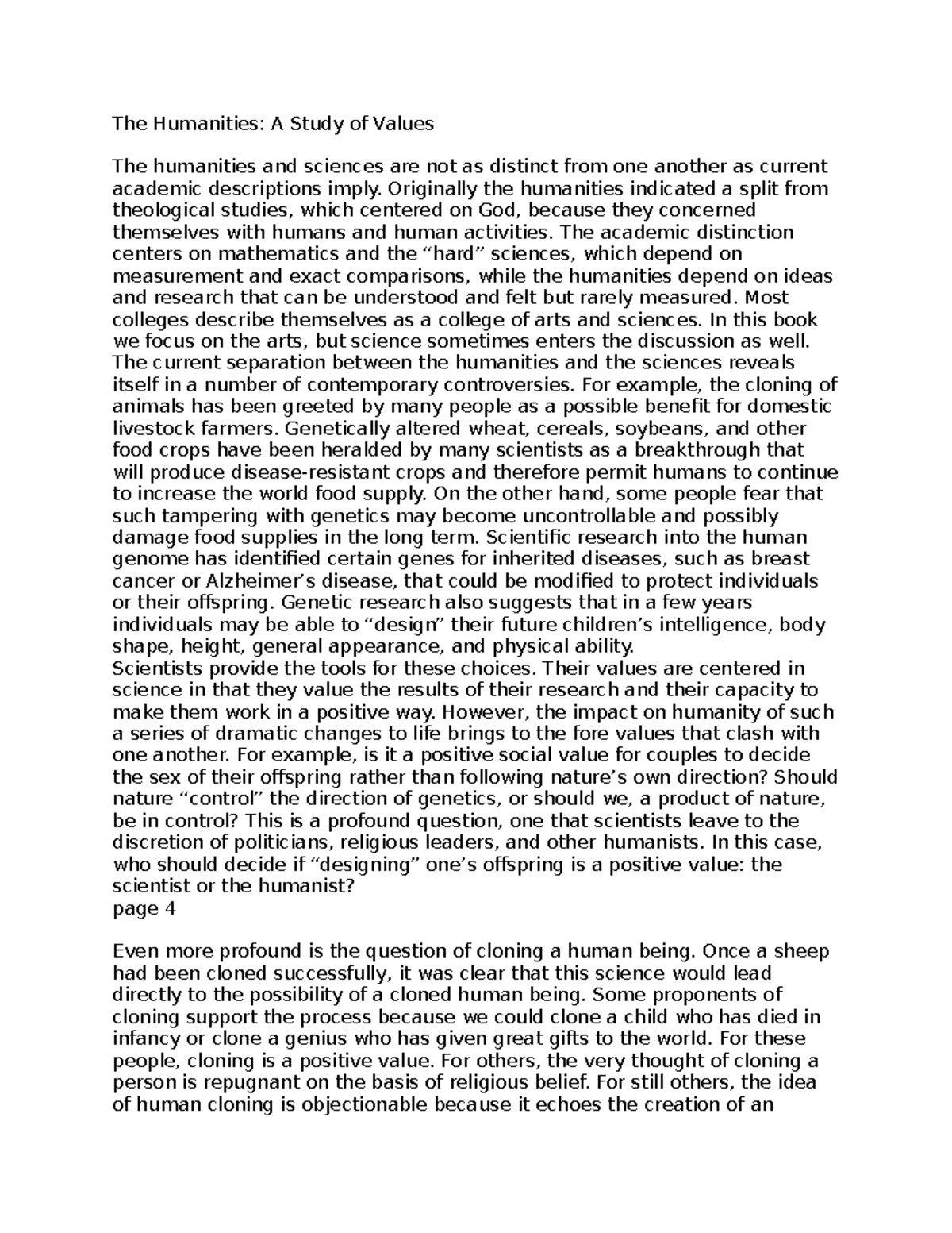 Humanities Exploration: Art, Values, and Emotional Responses - The ...