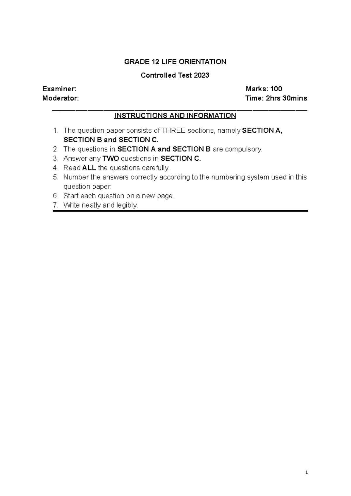 Gr12 LO Term 3 Controlled Test 2023 - Comprehensive Review & Guidelines ...
