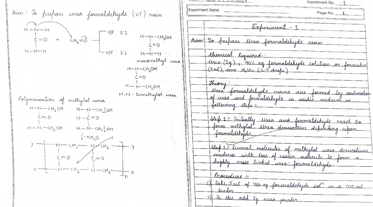 Chemistry Lab File: Experiments on Urea Formaldehyde & Surface Tension ...