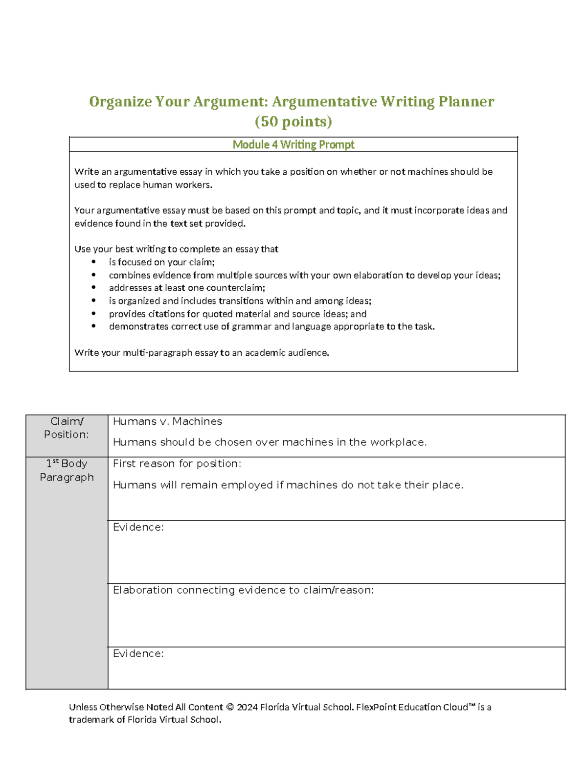 Argumentative Writing Planner: Humans vs. Machines (Module 4) - Studocu