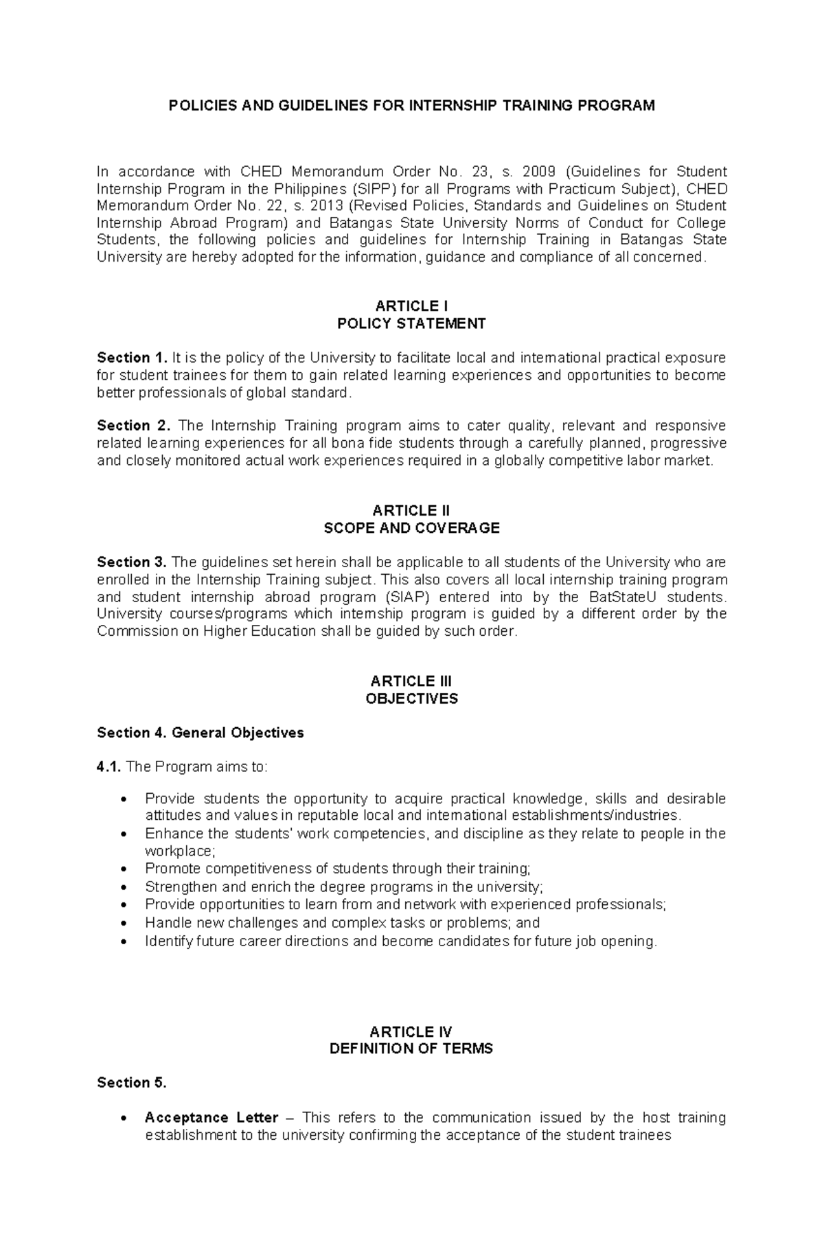 Policies and Guidelines for OJT Program (Internship Training) - Studocu