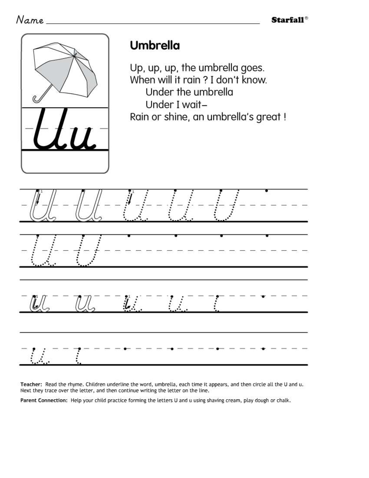 ABC Rhymes: Learning U and u with Starfall Umbrella - Studocu