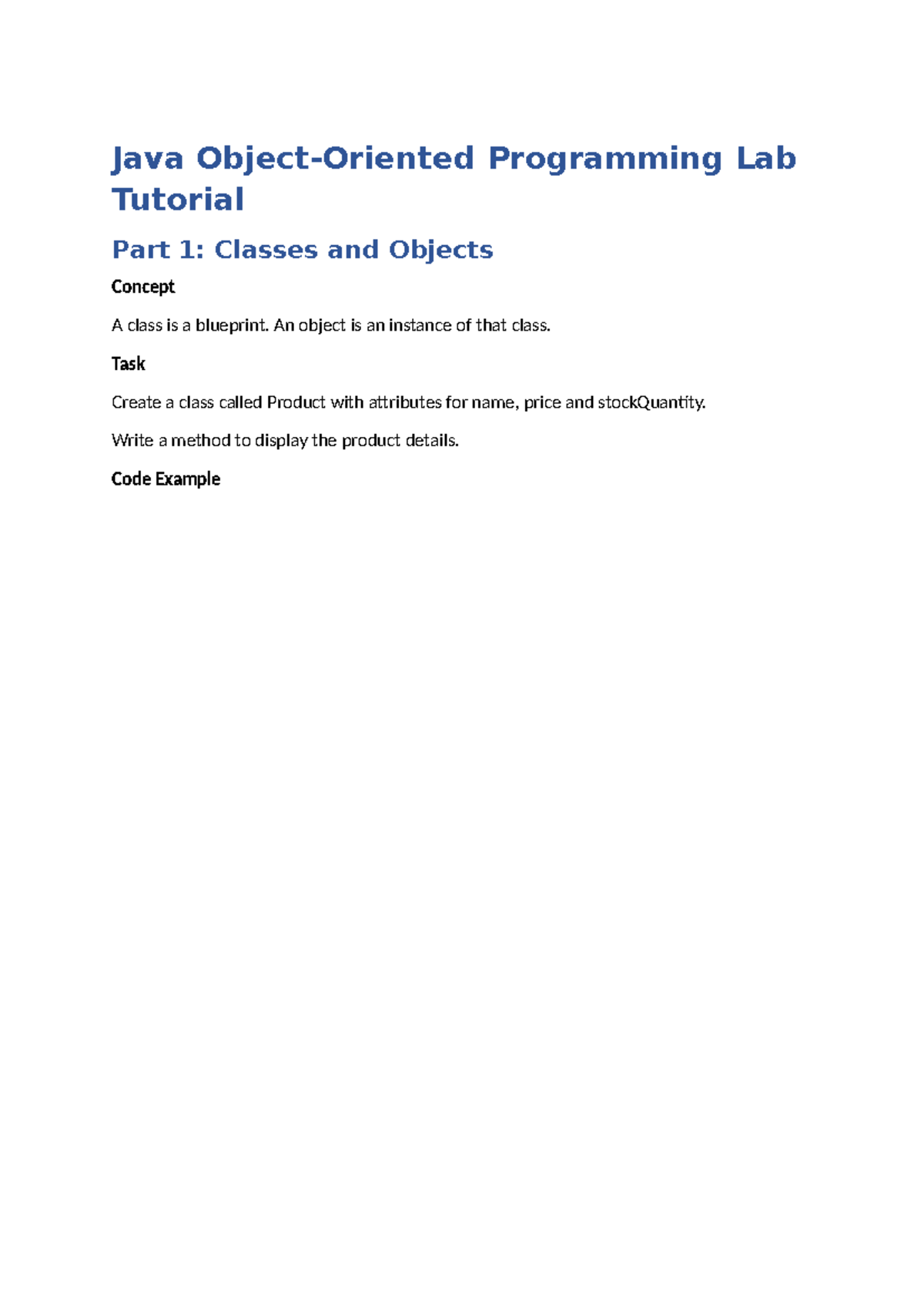 Java OOP Lab 01: Classes, Objects, and Polymorphism Concepts - Studocu