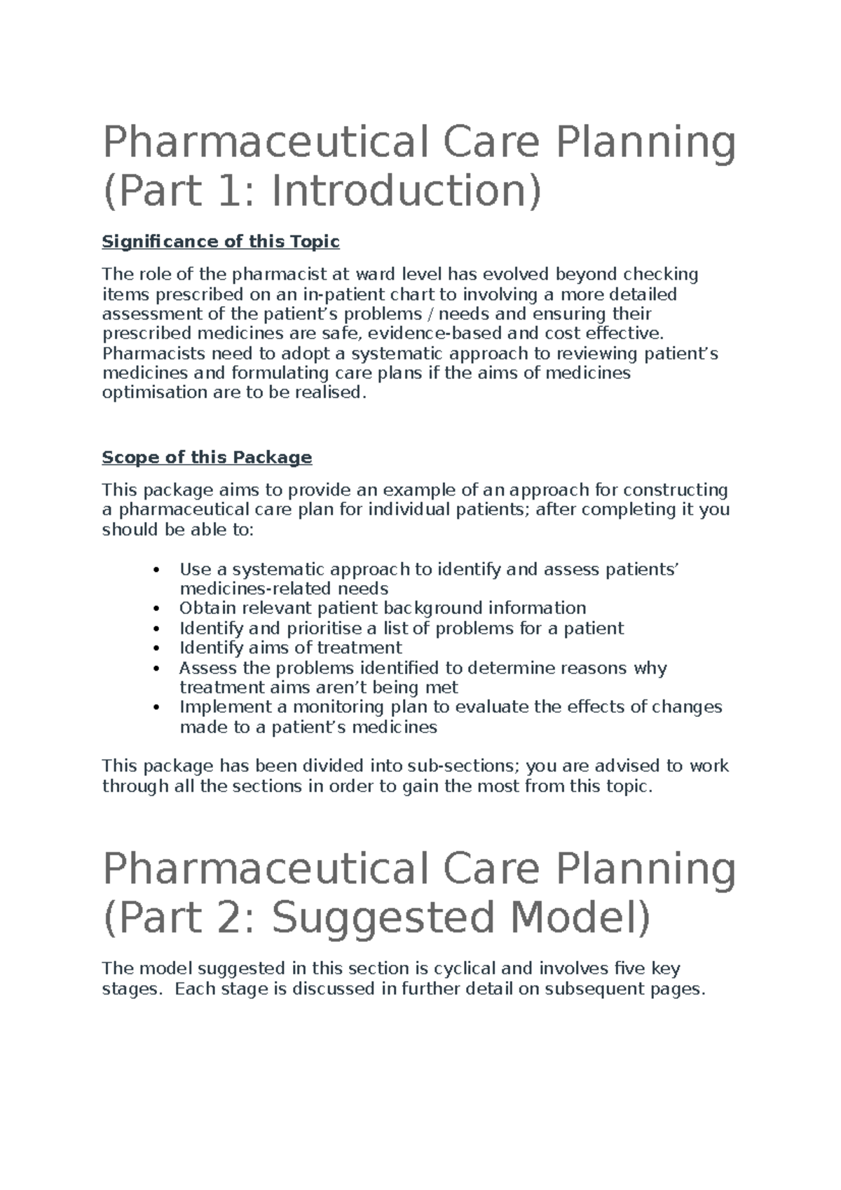 Pharmaceutical Care Planning: A Comprehensive Guide for Patients - Studocu