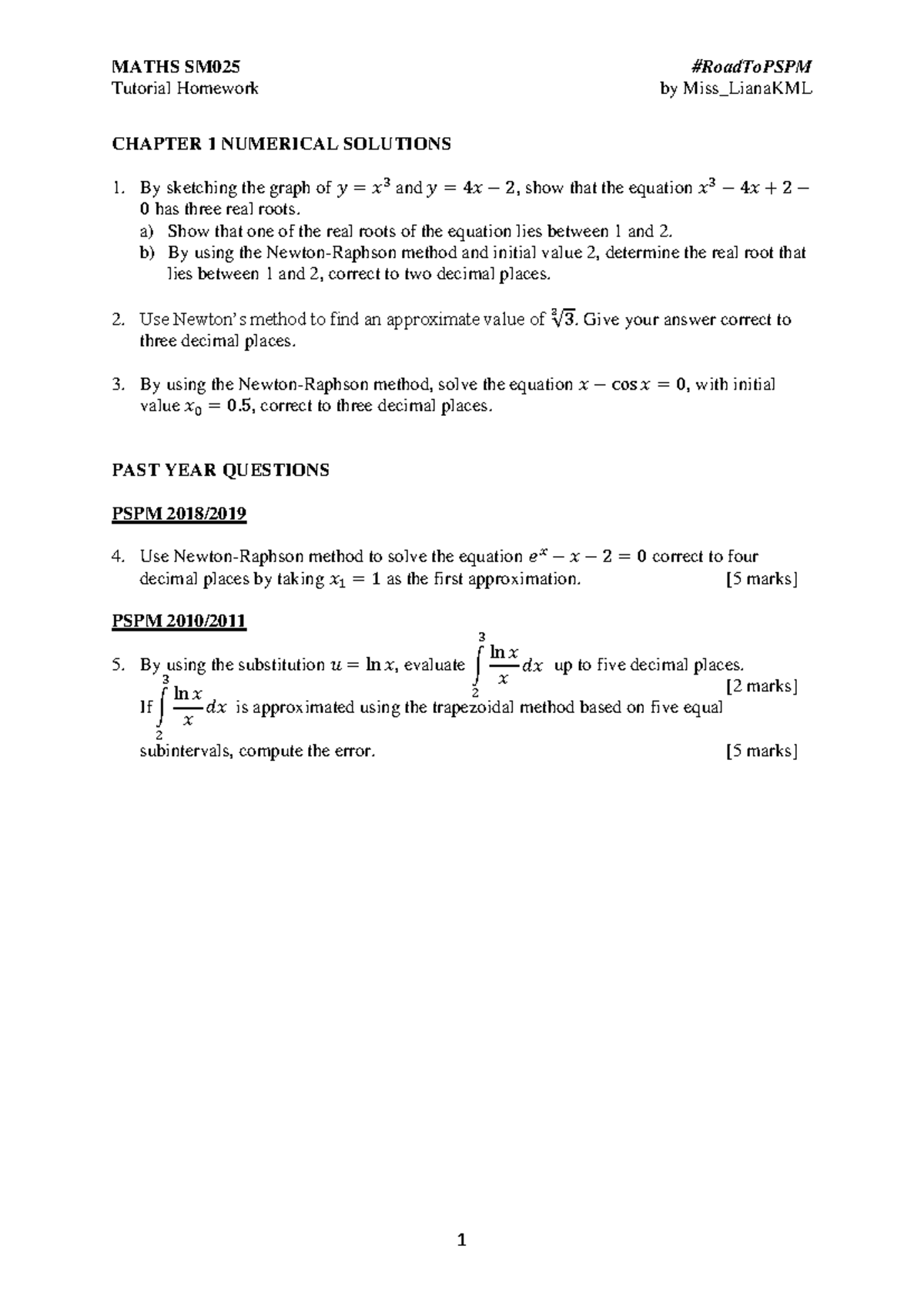 Homework Chapter 1,2 & 3 - MATHS SM025 #RoadToPSPM Tutorial Homework by ...