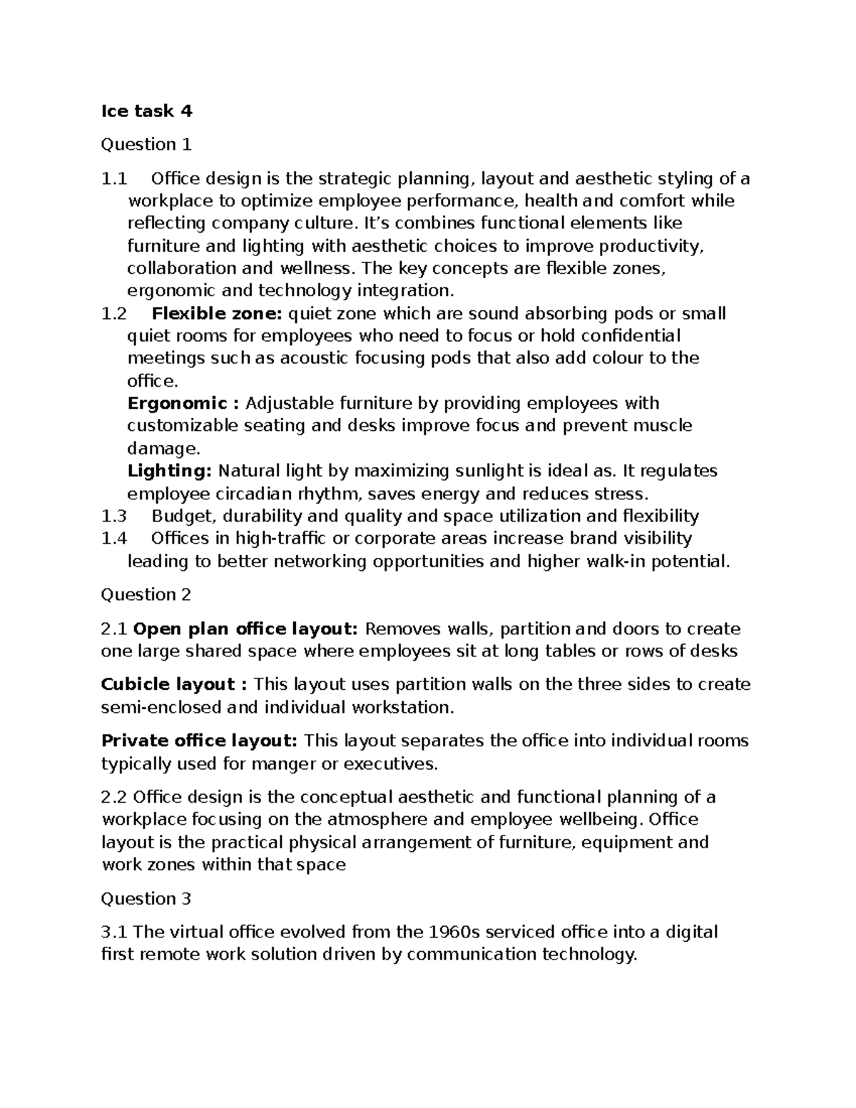 Ice Task 4 - Office Design Strategies and Layouts Analysis - Studocu