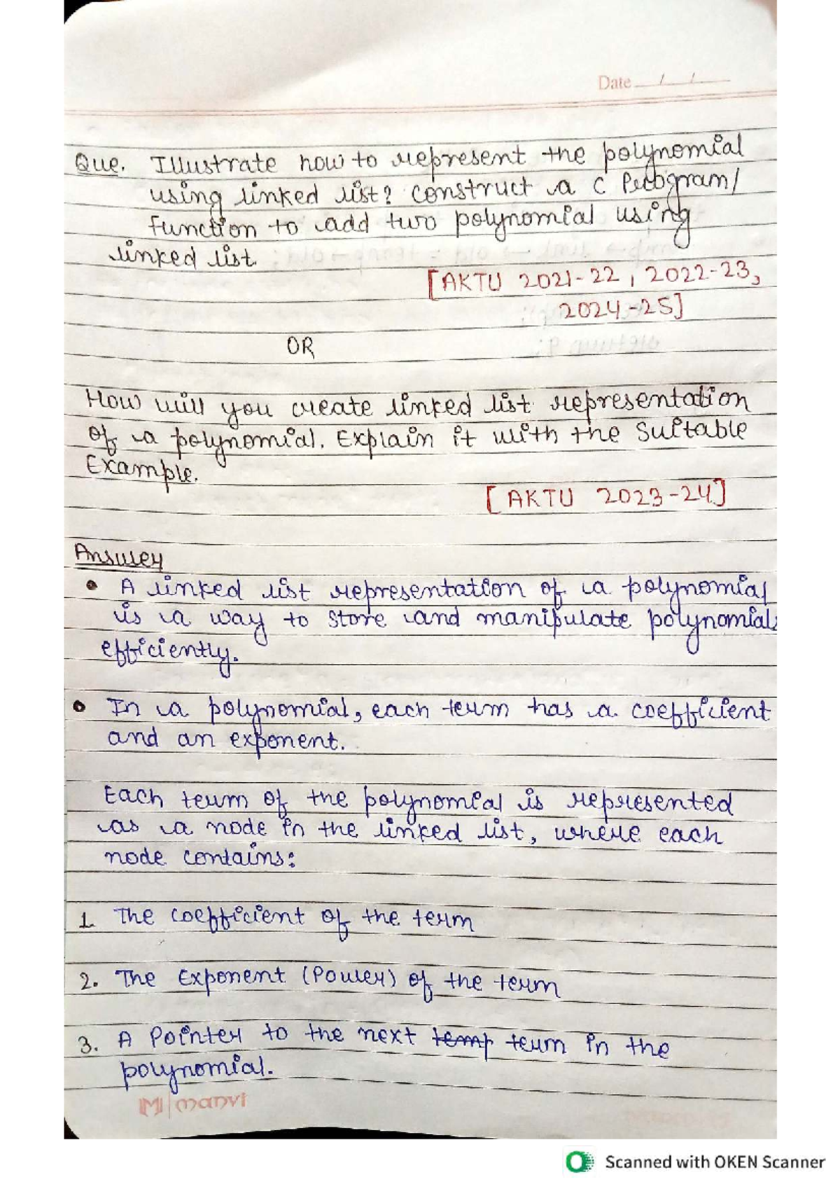 AKTU Data Structures: Polynomial Representation Using Linked Lists ...