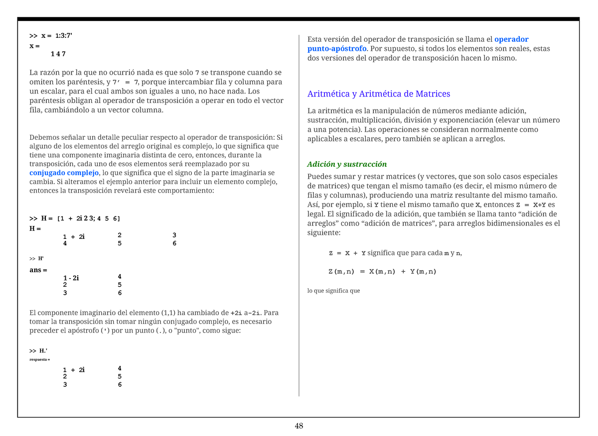 Resumen de Unidad: Operadores de Transposición y Aritmética de Matrices ...