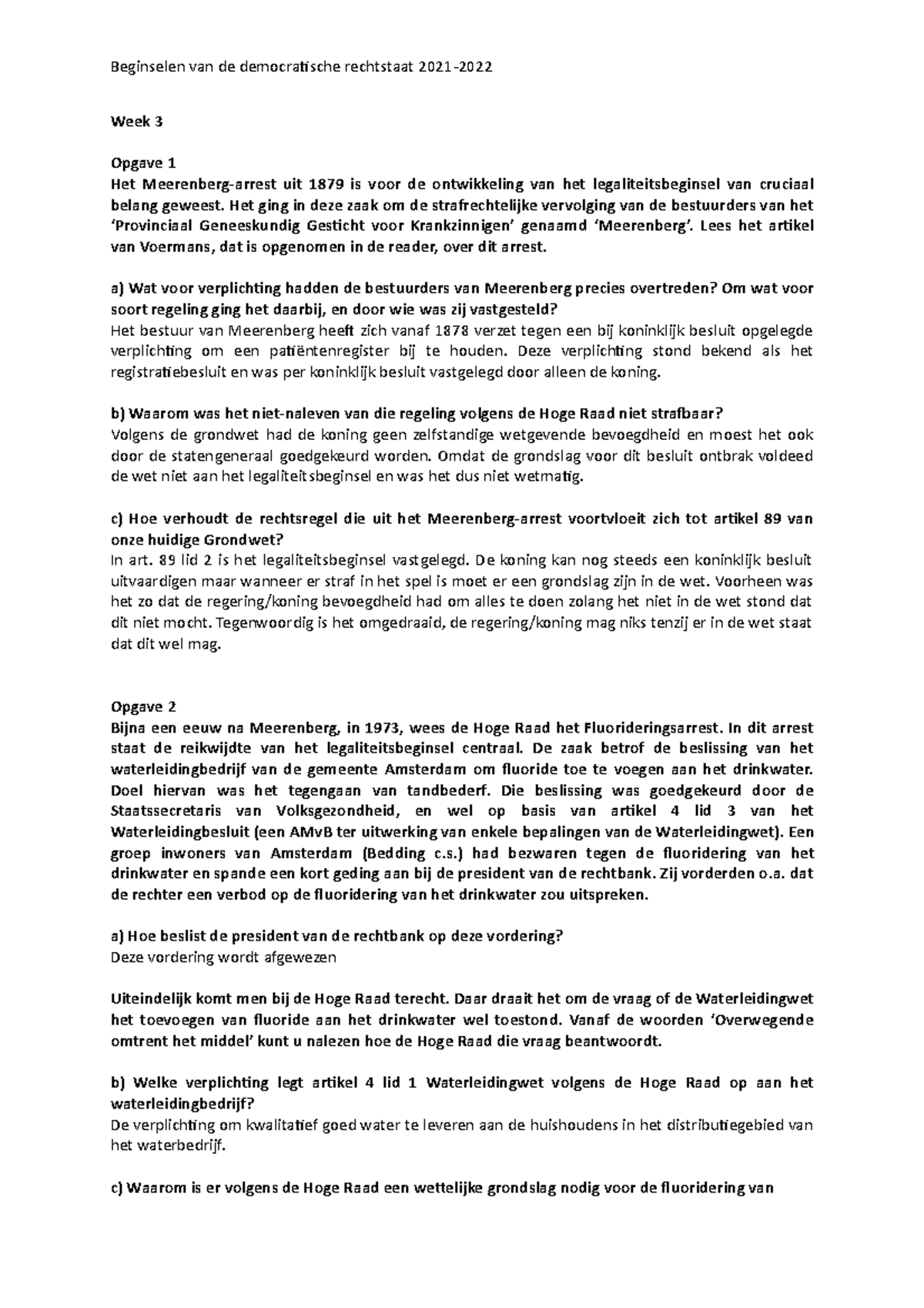 Week 3 - Legaliteit en wetgeving - Beginselen van de Democratische ...