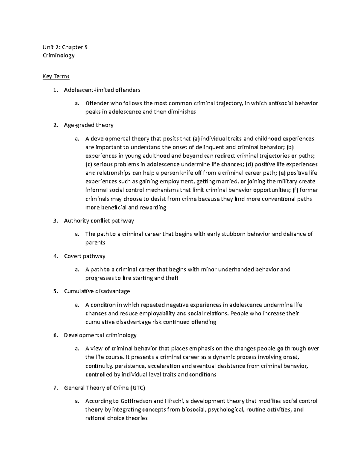 Unit 2: Chapter 9 Key Terms and Concepts in Criminology - Studocu