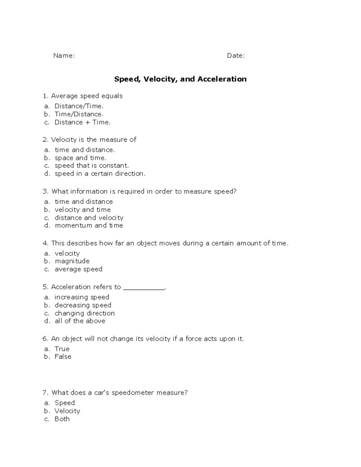 Physics 101: Speed, Velocity, and Acceleration Notes - Studocu
