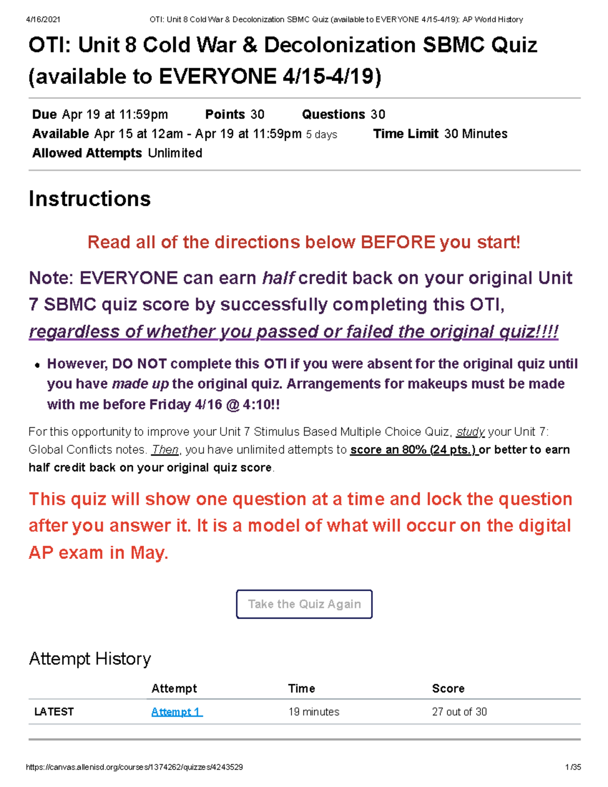 OTI: Unit 8 Cold War Decolonization SBMC Quiz for AP World History ...