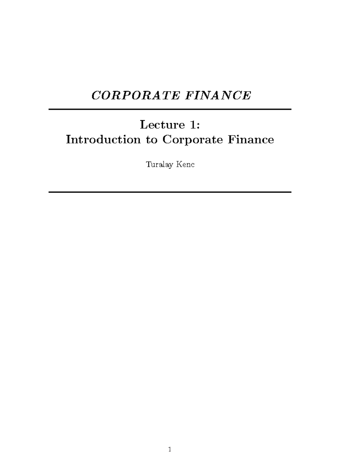 CORP FIN 101 - Lec1: Intro to Corporate Finance Notes - Studocu