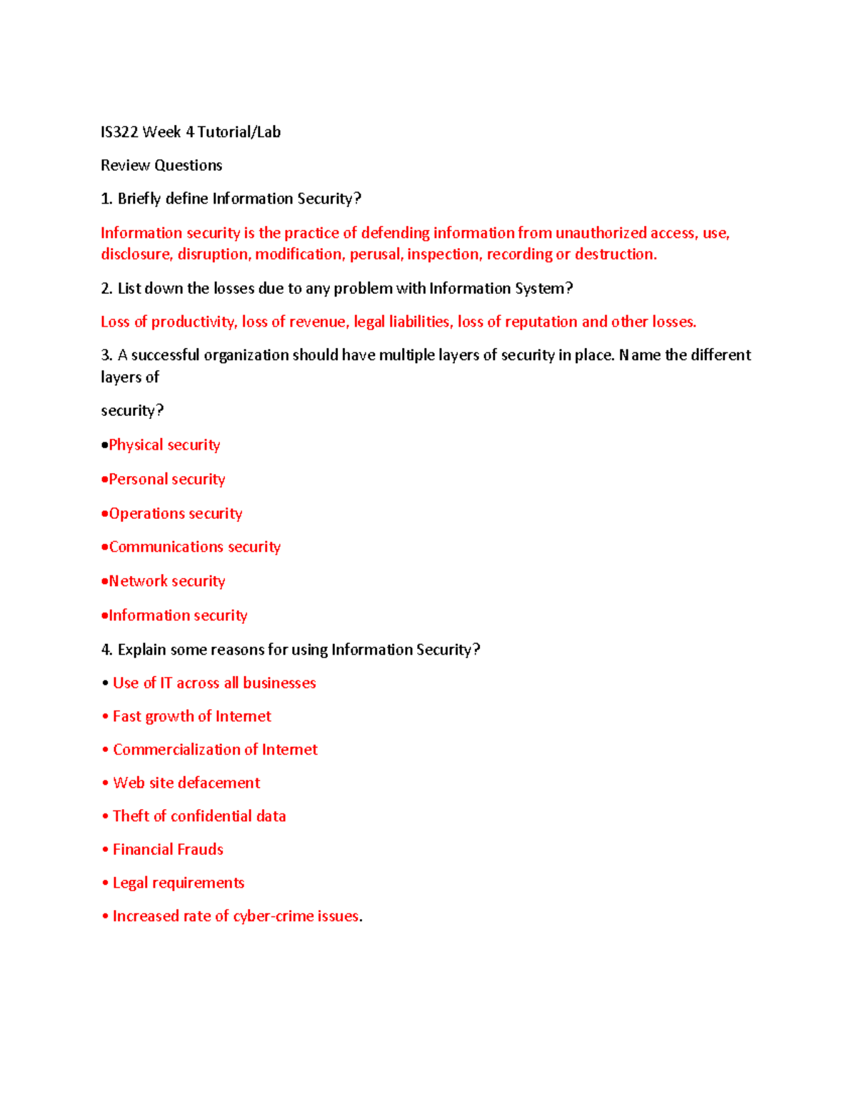 IS322 Week 4 Tutorial - IS322 Week 4 Tutorial/Lab Review Questions ...