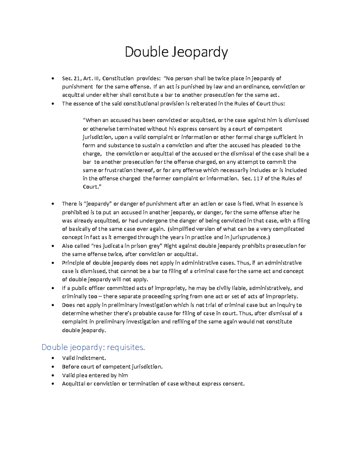 Double Jeopardy: Comprehensive Notes on Legal Principles - Studocu