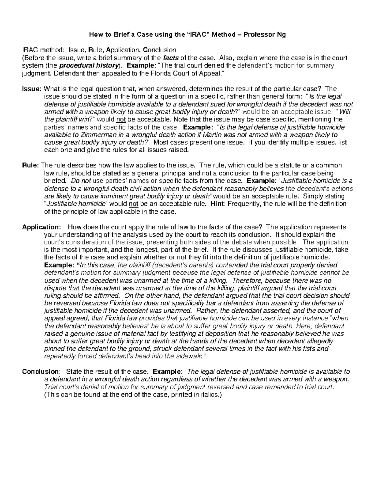 NG Case Briefing Guide: Using the IRAC Method with Hagan Example - Studocu