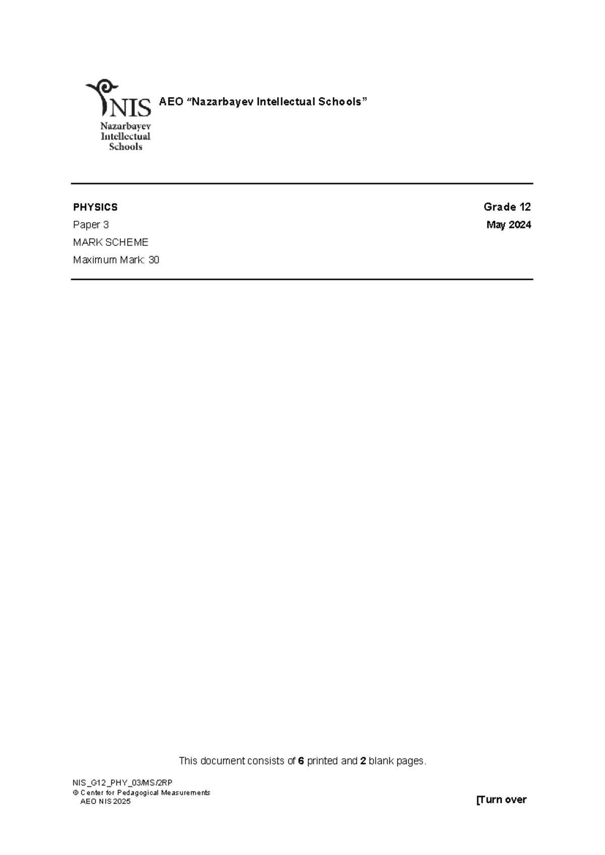 2025 AEO G12 Physics Paper 3 Mark Scheme (Max 30) - Studocu