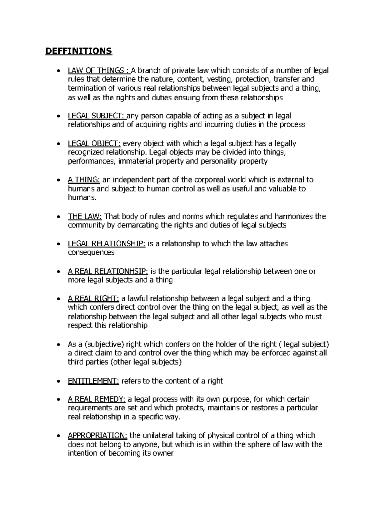 Property law definitions - DEFFINITIONS LAW OF THINGS : A branch of ...