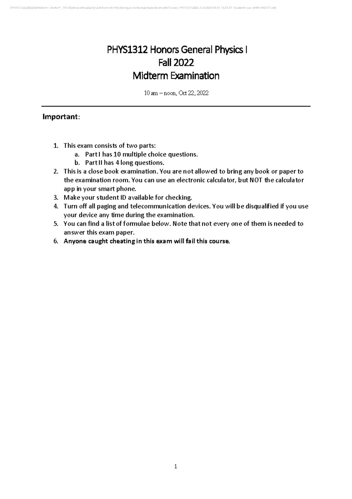 (PHYS1312) Fall 2022 Midterm Exam Guide & Key Topics for Review - Studocu