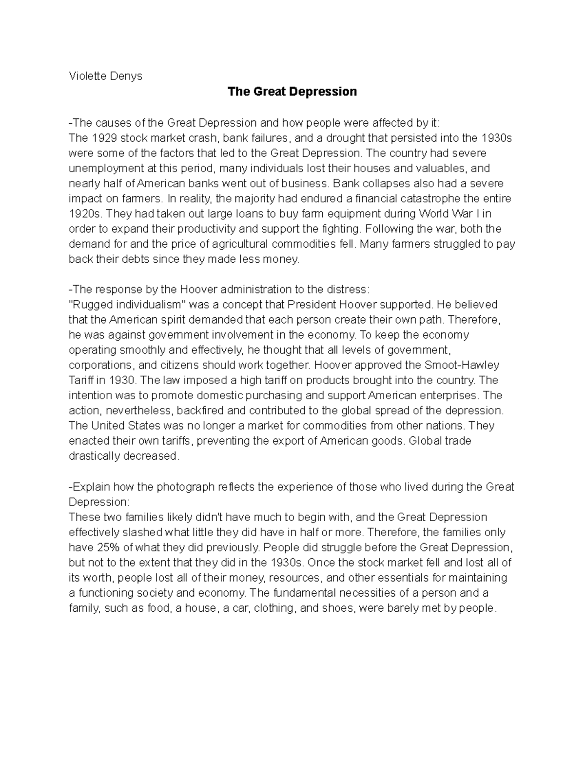 The Great Depression: Causes, Effects, and Hoover's Response - Studocu