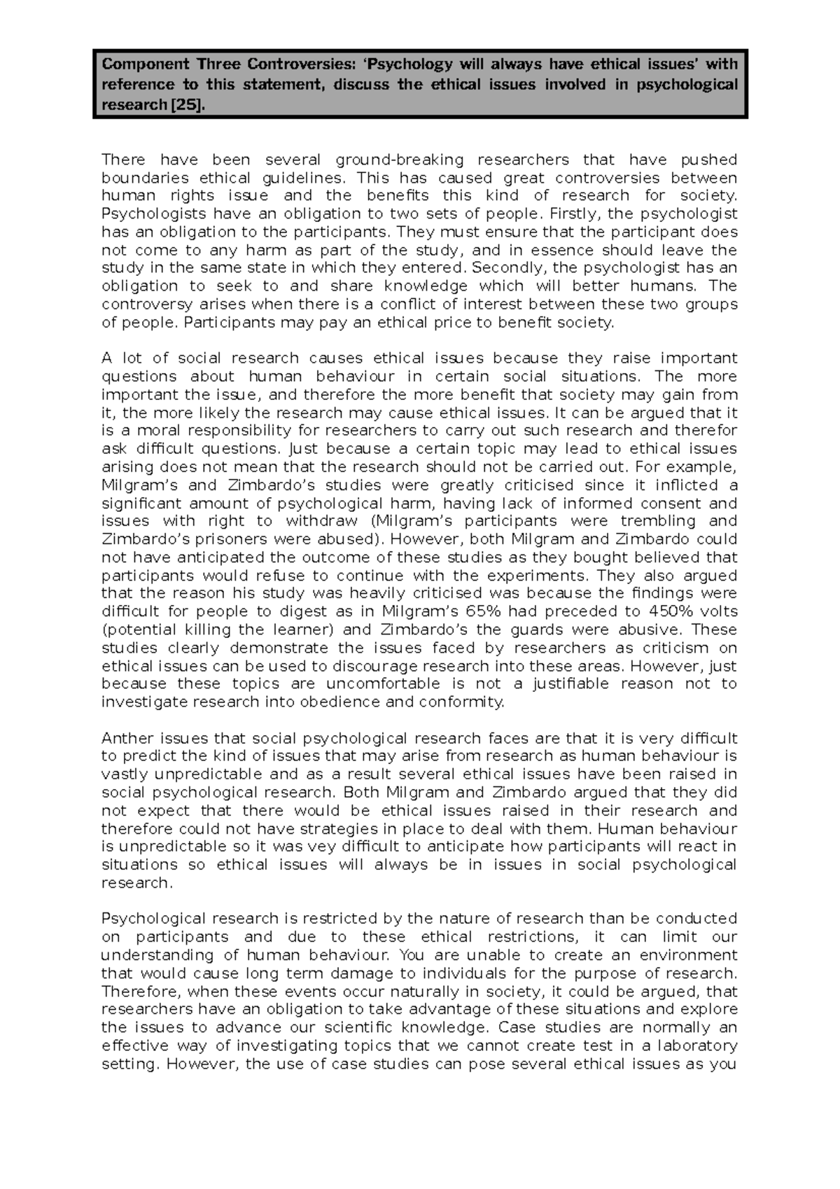 Eduqas 2023 Ethics Essay: Exploring Ethical Dilemmas in Psychology ...