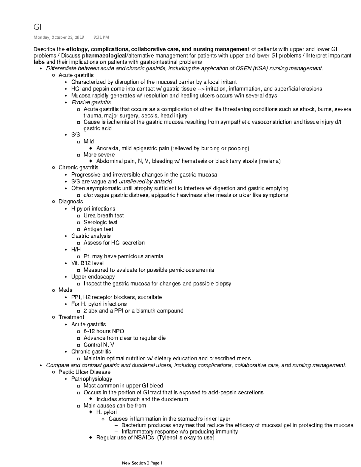 GI 2018 Study Guide - GI Monday, October 22, 2018 8:31 PM Describe the ...
