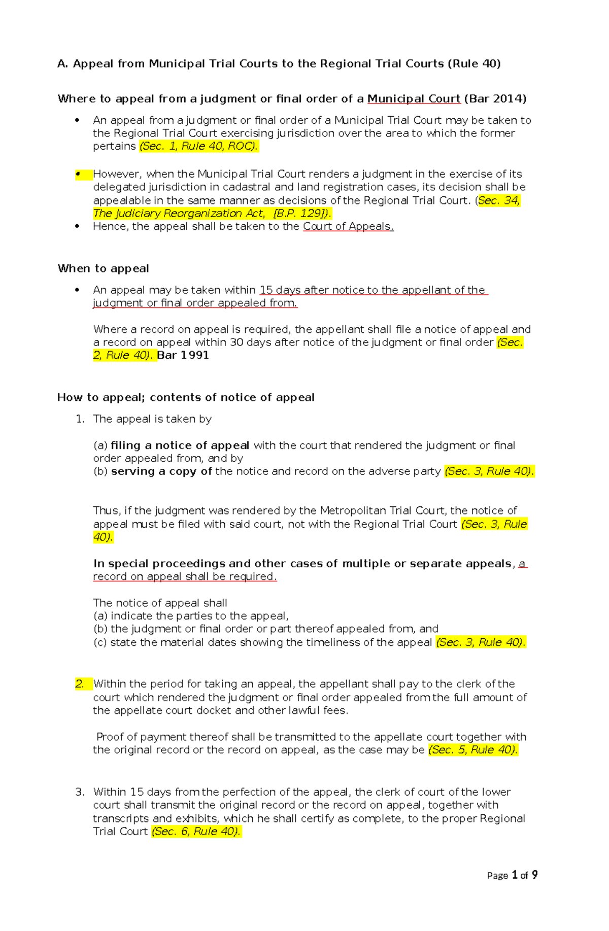 Appeal Procedures from MTC to RTC: A Comprehensive Guide (Bar 2014 ...