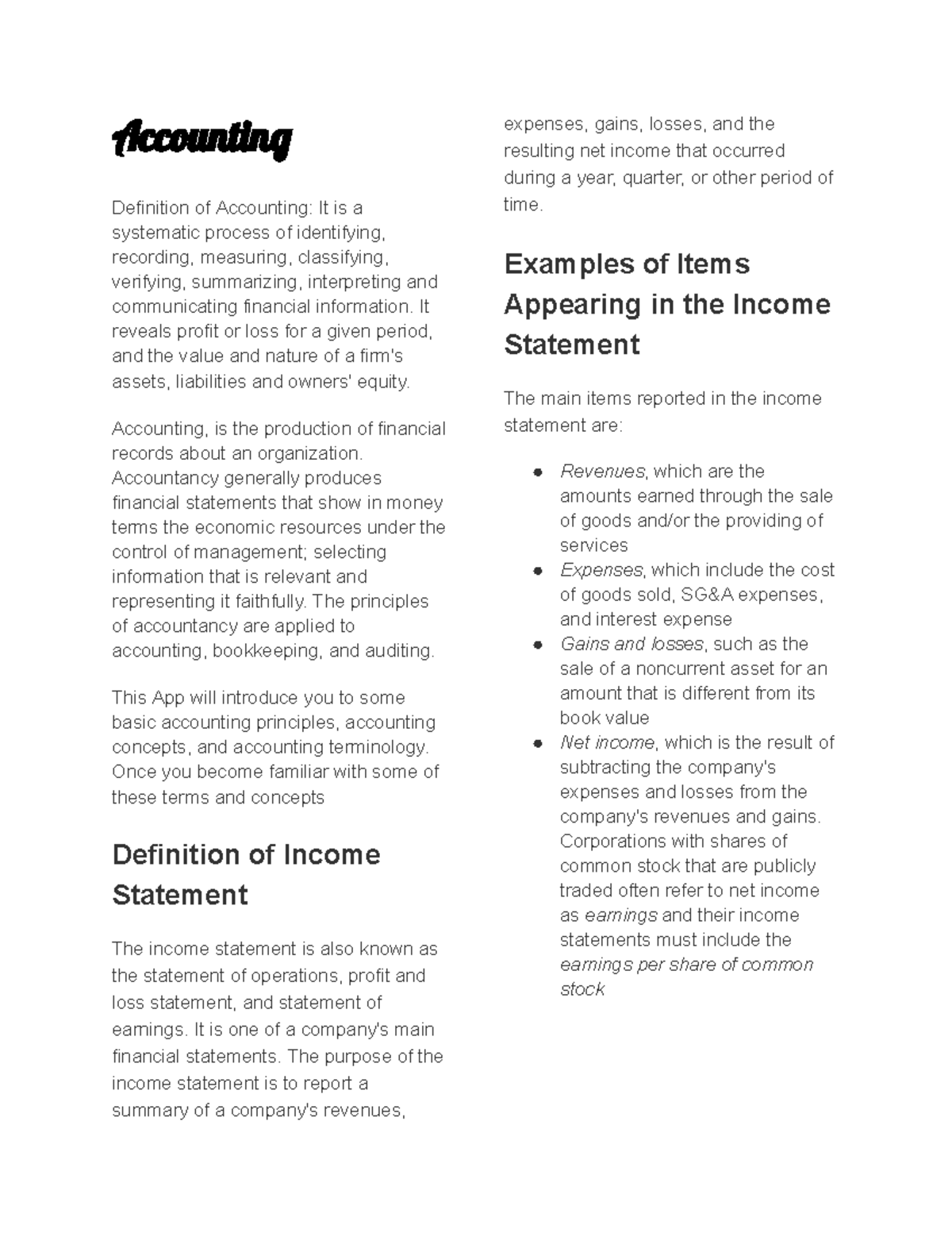 Basic Accounting Principles and Concepts: A Comprehensive Review (ACCT ...