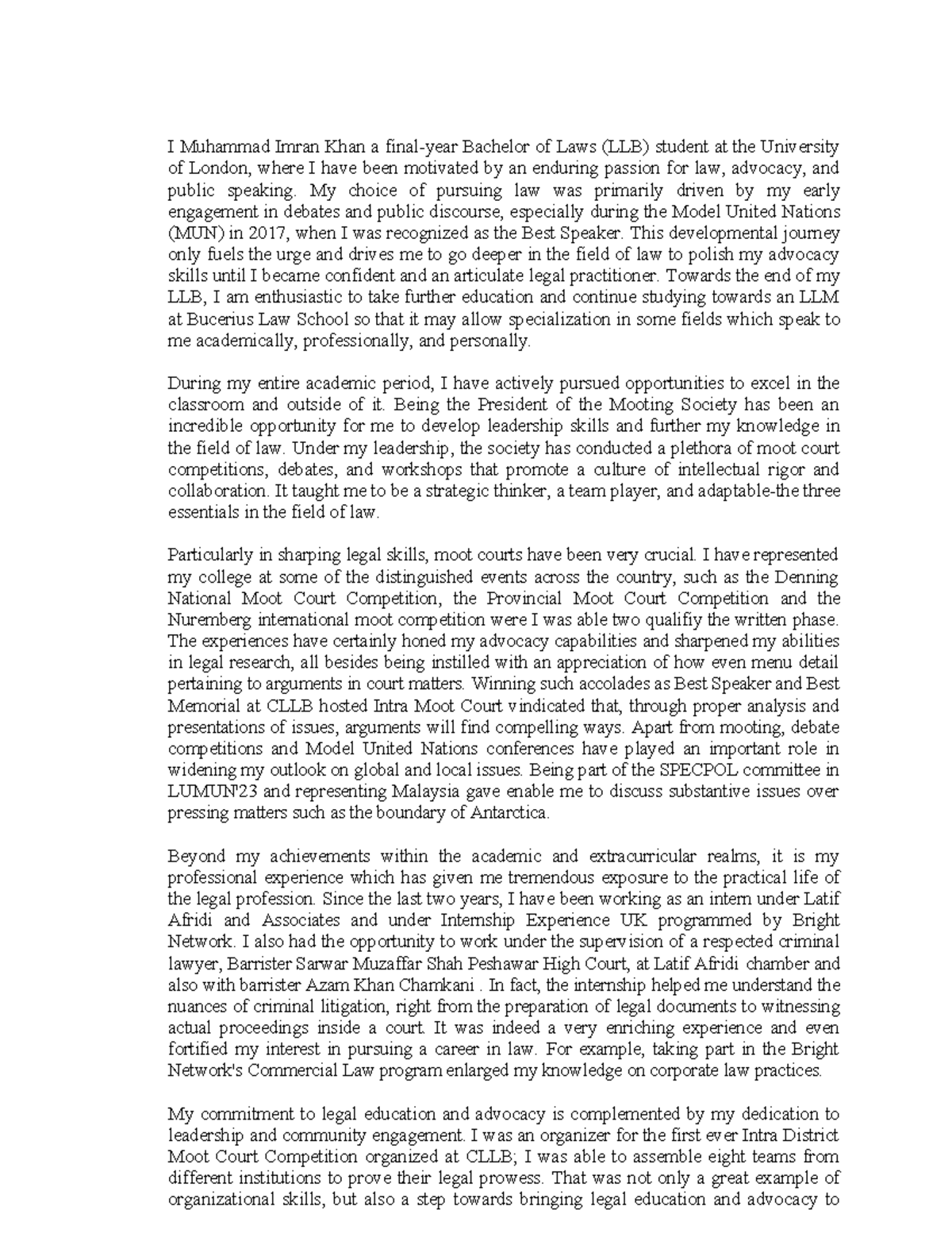 Personal statement imranndocx - I Muhammad Imran Khan a final-year ...