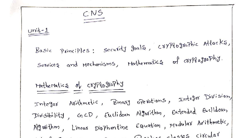 CNS UNIT-1: Basic Principles of Cryptography & Network Security - Studocu