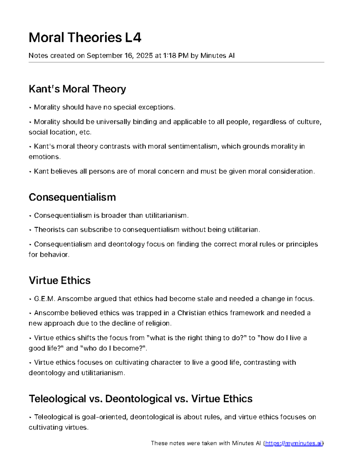 Moral Theories L4 Lecture Notes: Ethics, Virtue, and Character - Studocu