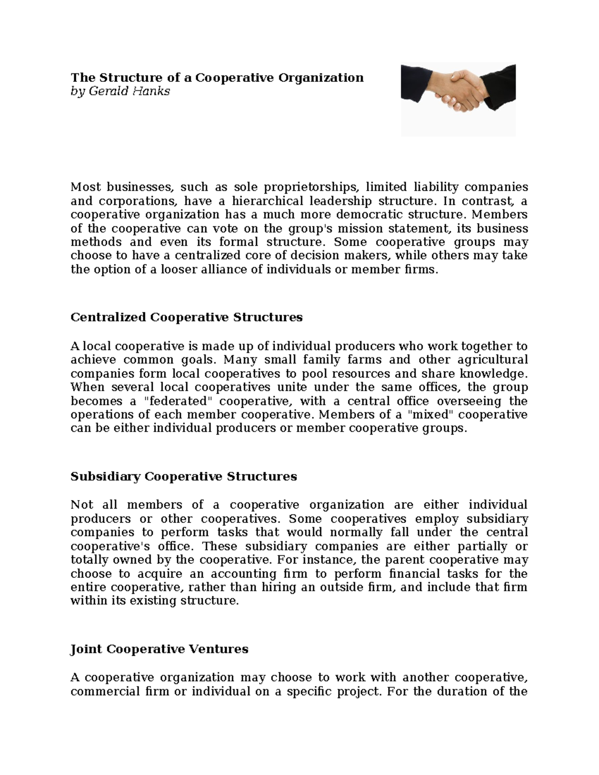 The Structure of Cooperative Organizations: A Detailed Overview - Studocu