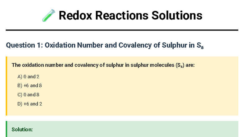 Redox Reactions Solutions: Oxidation States & Covalency Analysis - Studocu