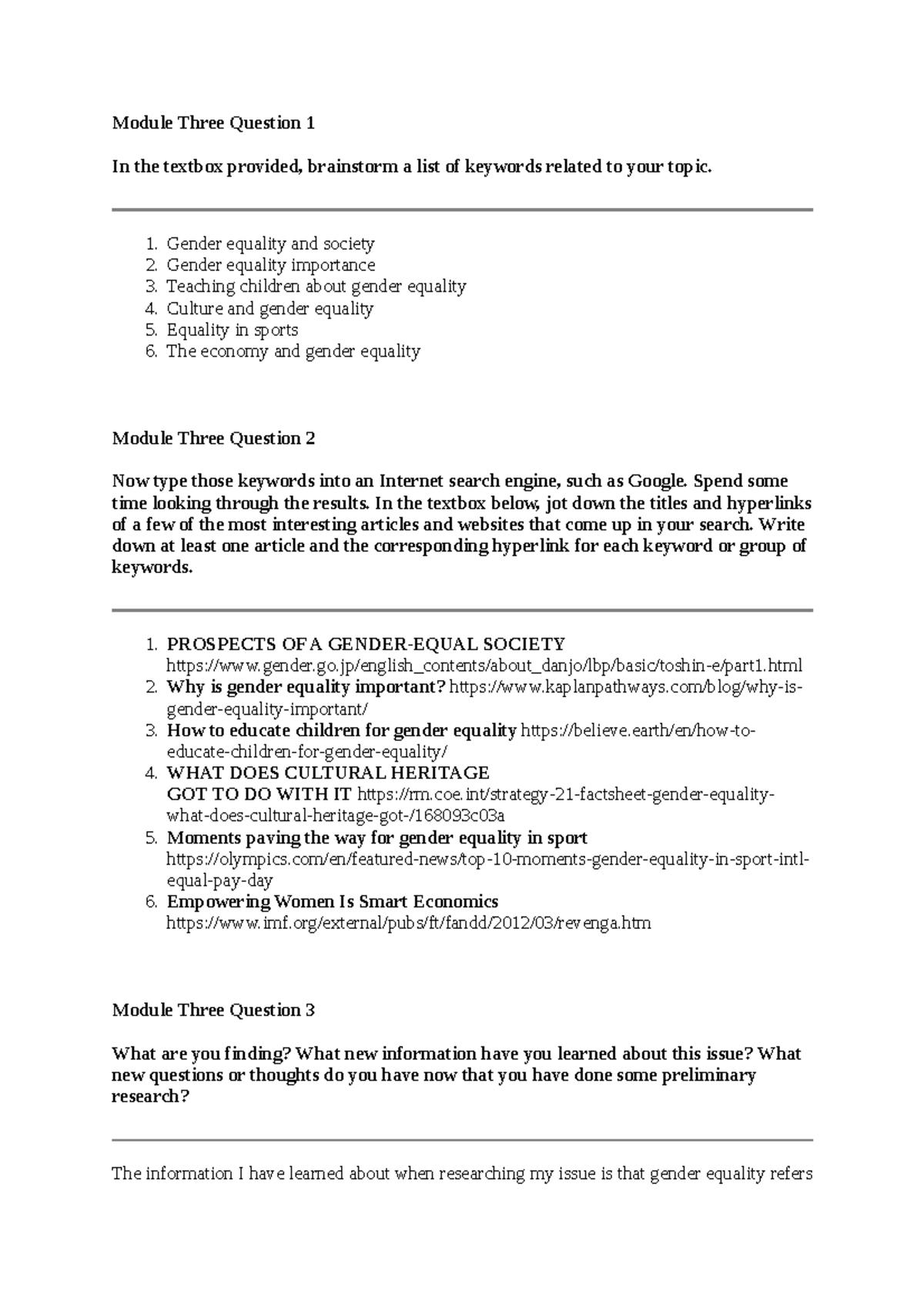 3-1 Module Three Short Responses - Module Three Question 1 In the textbox provided, brainstorm a ...