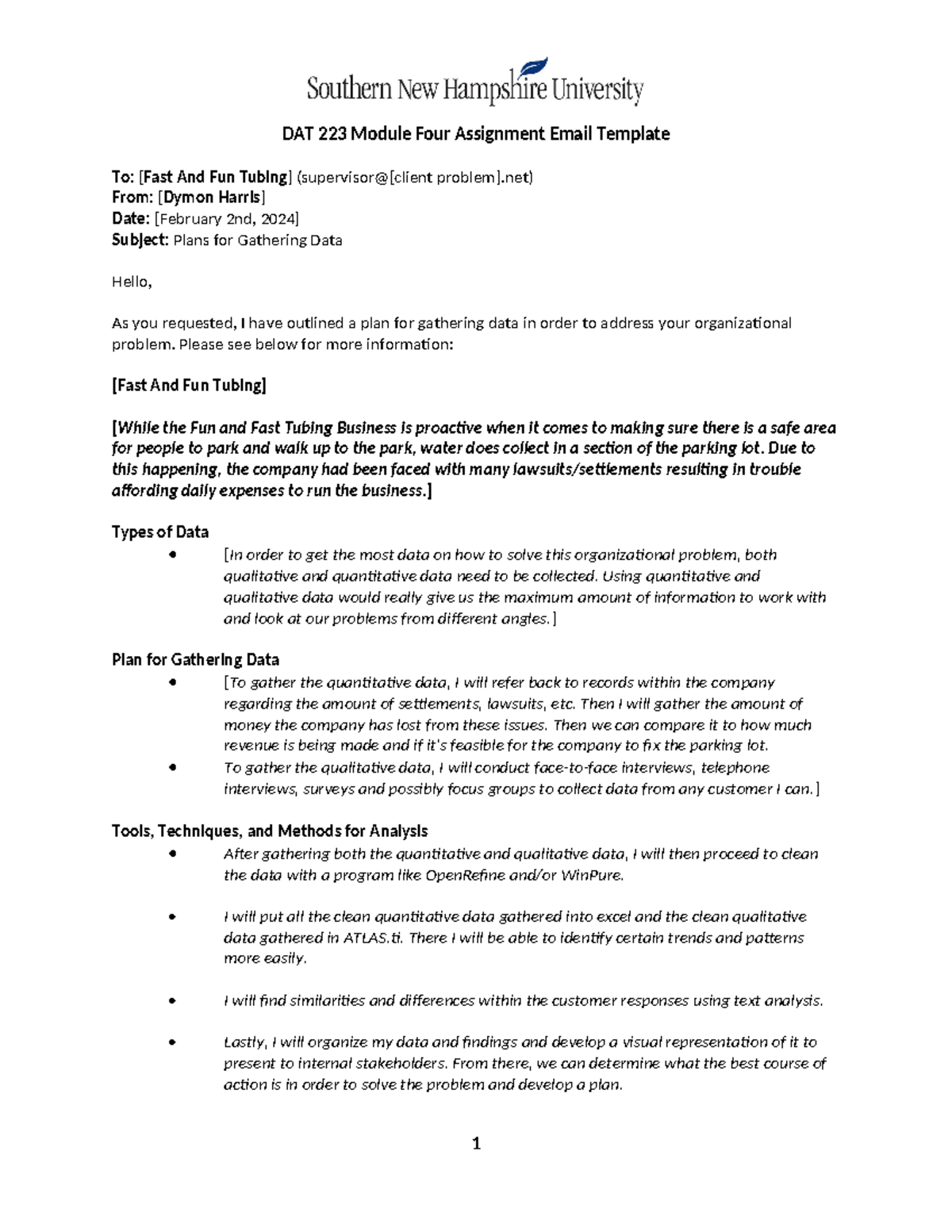 DAT-223 Final Assignment: Data Gathering Plan for Client Problem - Studocu