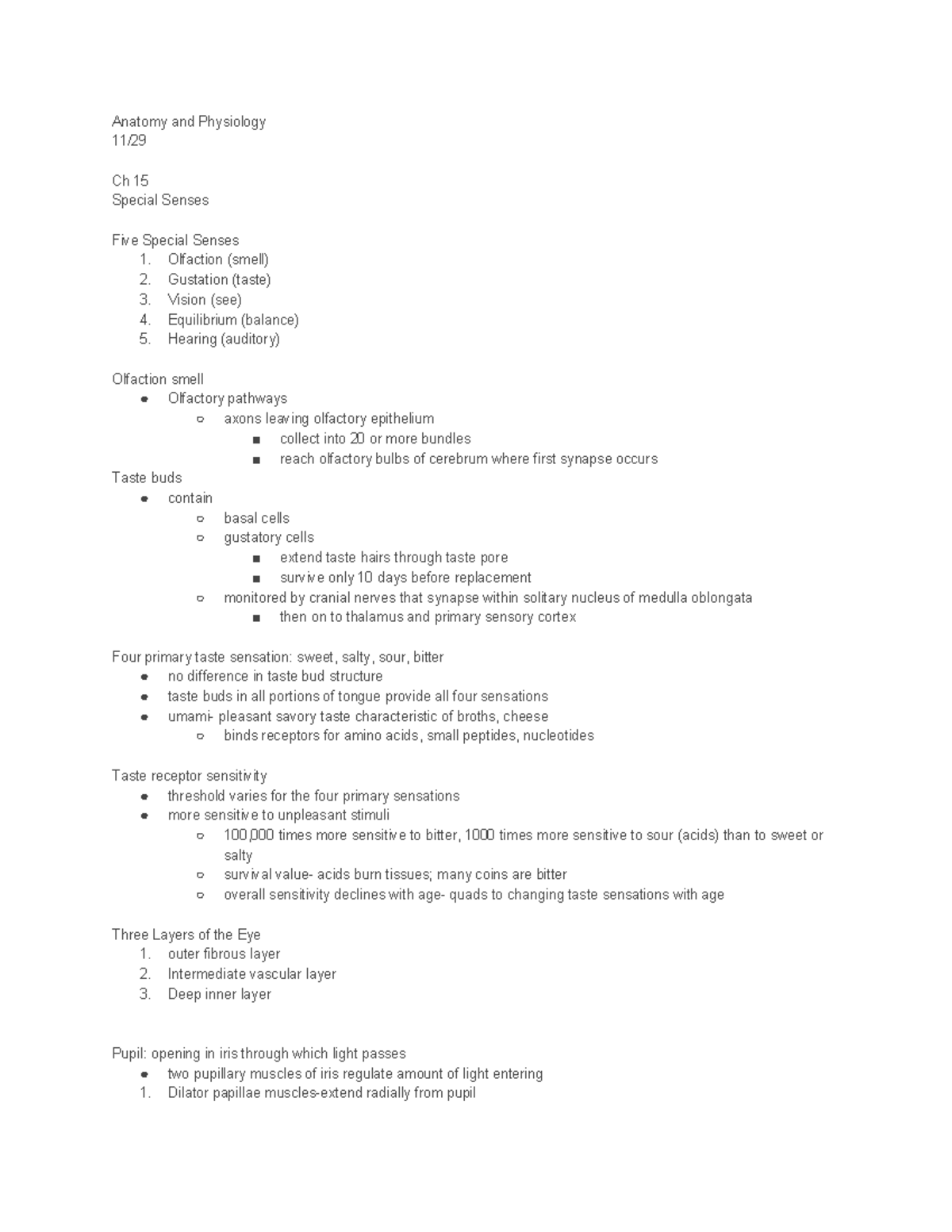 Anatomy and Physiology 5 Senses Chapter 15 - Anatomy and Physiology 11 ...